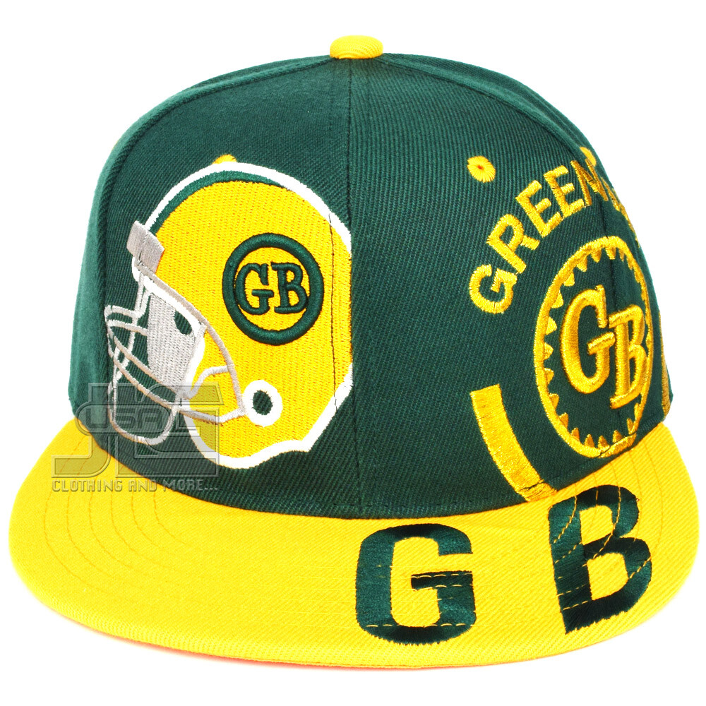 Green Bay Embroidery Snapback Hat Green Gold GB Helmet Adjustable Cap ...
