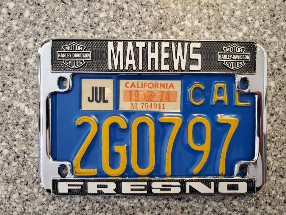1970 California Motorcycle License Plate, 1974 Validation, DMV Clear ...