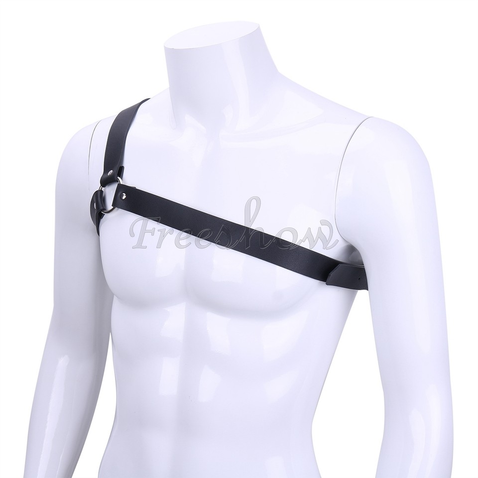 Mens Leather Body Chest Harness Clubwear Restrain Belt Costume Strap ...