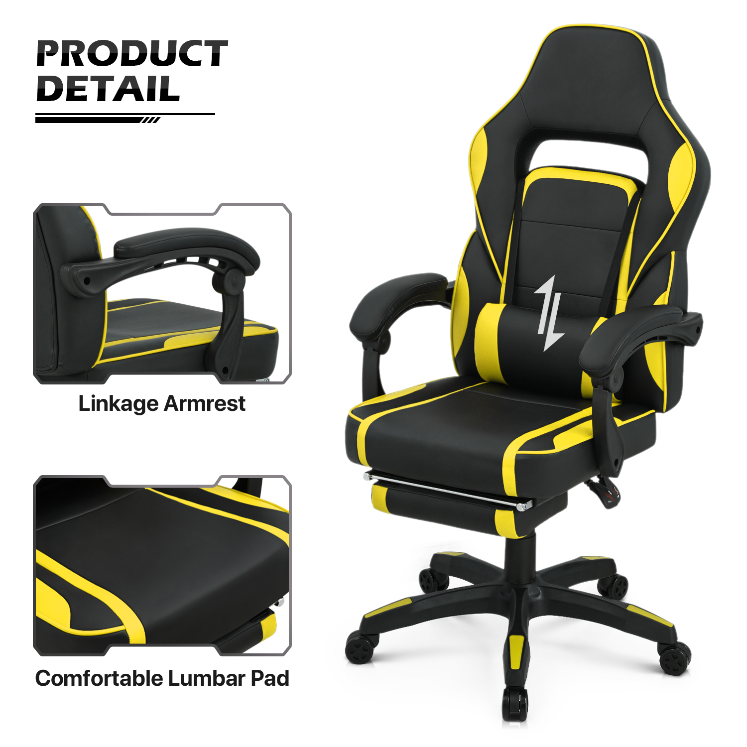 Ergonomic Yellow Gaming Racing Chair Office Reclinable Computer Desk ...