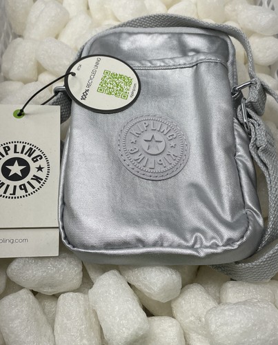 Kipling Metallic Silver Tally Crossbody MiniPhone Bag Carrier No Monkey ...
