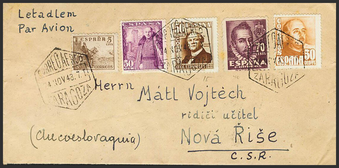 Spain. Spanish State Air Mail. Cover 1022, 1029, 1036, 1037. 1948. 50 ...