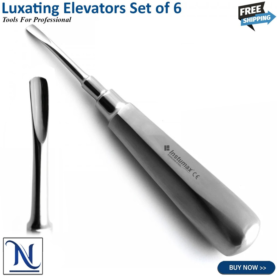 Set Of 6 Dental Luxating Elevators Straight Curved Shank Surgical ...