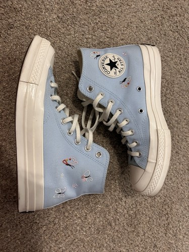 Converse Light Blue Butterfly Embroidered Shoes, Size 9 | eBay