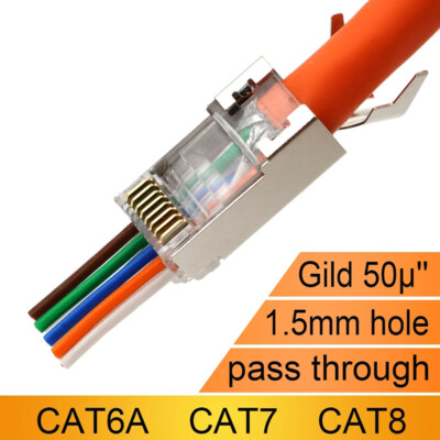 RJ45 Cat7 Cat6A Easy Pass Through Connectors 8P8C 50U Gold Plated ...
