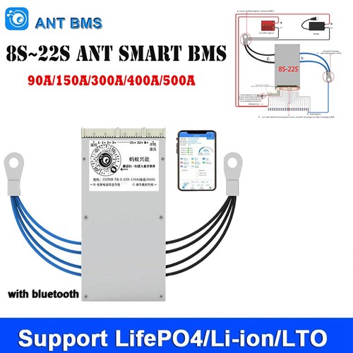8-22S 90A-500A Li-ion LiFePo4 ANT Smart BMS w/Active balance Bulid in ...