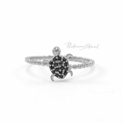 950 Platinum Beaded 0.10 Ct. Genuine Black Diamond Turtle Ring Fine ...
