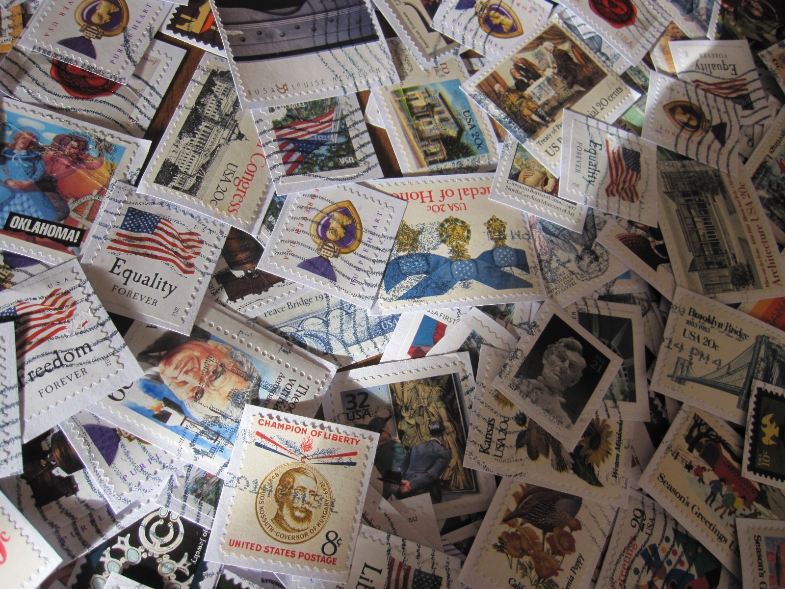 LOT OF 1000 BULK USED/CANCELLED U.S. POSTAGE STAMPS ON PAPER | eBay