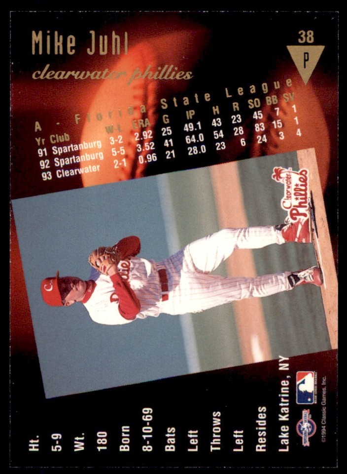 1994 Classic Best Gold Mike Juhl Clearwater Phillies #38 1101 | eBay