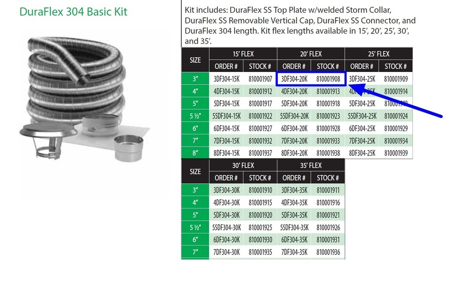 NEW DuraVent DuraFlex 3" x 20' Flex Pipe Chimney Liner 304 Stainless ...