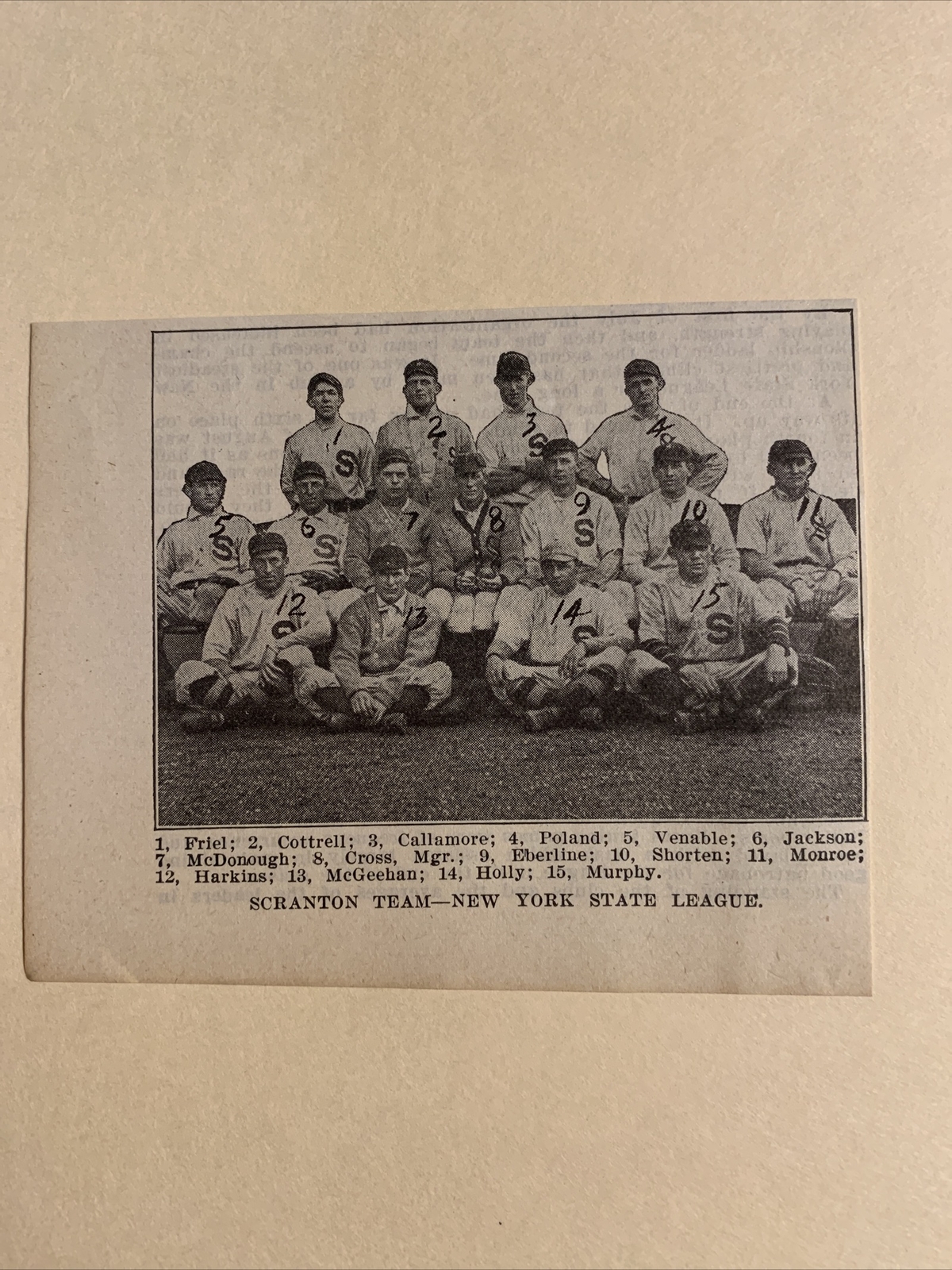 Scranton Miners PA NY State League Monte Cross 1911 Baseball Team ...