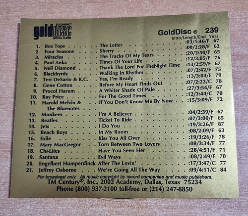 TM CENTURY GOLD DISC 239 BEATLES THE MONKEES BEACH BOYS SANTANA RARE US ...