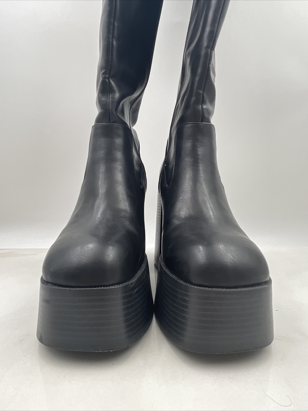 Urban Outfitters Black Faux Leather Platform Knee Hig… - Gem