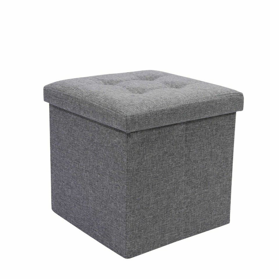 LARGE FAUX LEATHER FOLDING OTTOMAN POUFFE SEAT FOOT STOOL STORAGE BOX ...