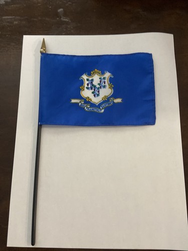New Connecticut State Mini Desk Flag - Black Wood Stick Gold Top 4” X 6 ...