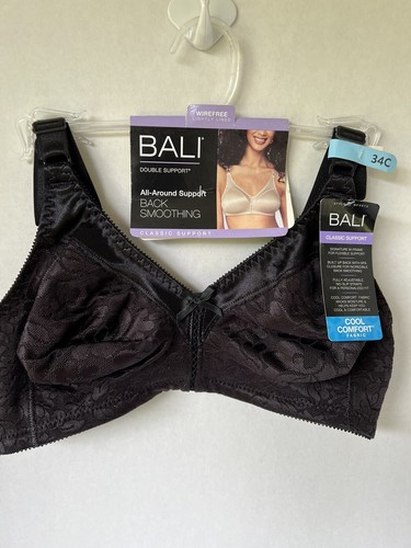 NEW BALI Classic Support Cool Comfort Bra WireFree 34C Black DF3372 NWT ...