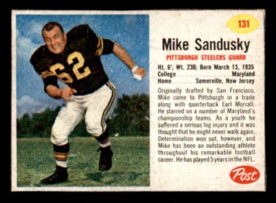 1962 Post Football #131 Mike Sandusky EX+ | eBay