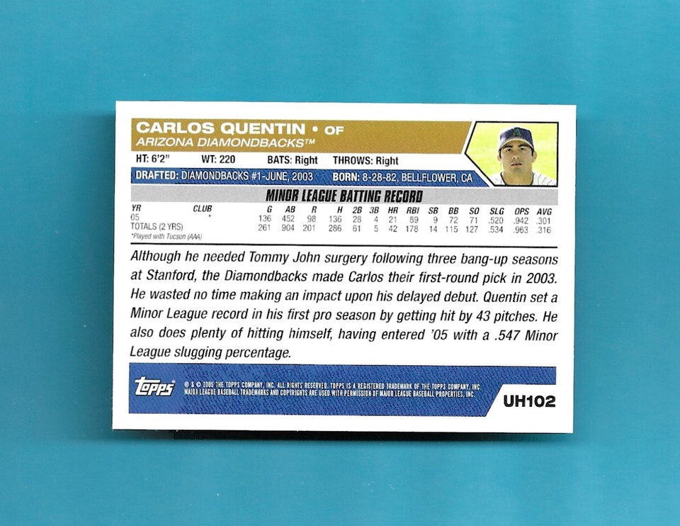 2005 Topps Update ROOKIE RC # UH102 CARLOS QUENTIN ARIZONA DIAMONDBACKS ...