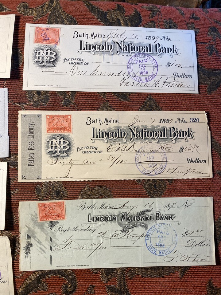 1800’s Lincoln National Bank Cashiers Checks, Lot Of 7 Different Styles ...