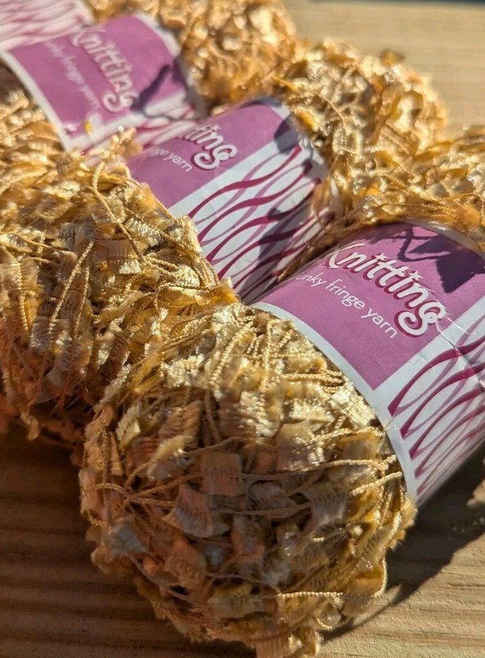 4 Skeins Funky Fringe Knitting Yarn Gold Polyester Free Shipping! | eBay