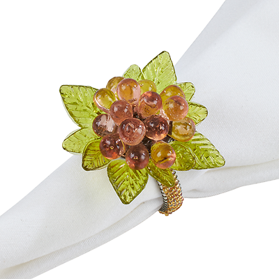 (SET OF 4) Amber Glass Berry Floral Napkin Ring Tabletop Accents *SHIPS ...