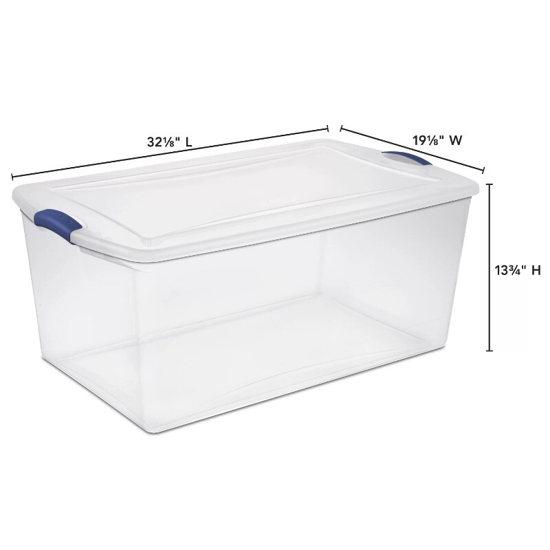 Sterilite 105 Qt. Clear Plastic Latching Box, Blue Latches with Clear ...