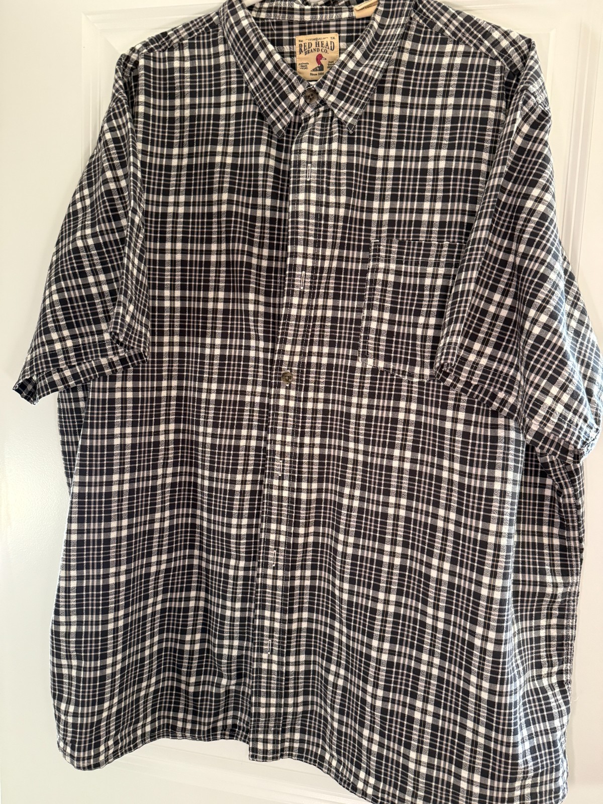 Red Head Brand Men Shirt Short Sleeve Black & White Plaid Button Up ...