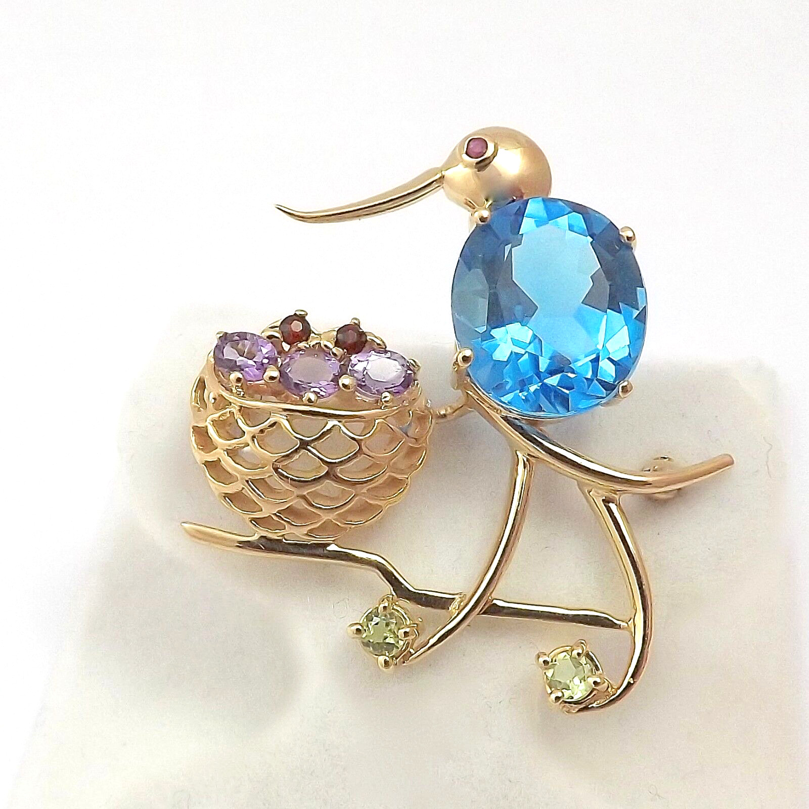 JCR John Rinker 10K Gold Gemstone Stilt Bird Brooch P… - Gem