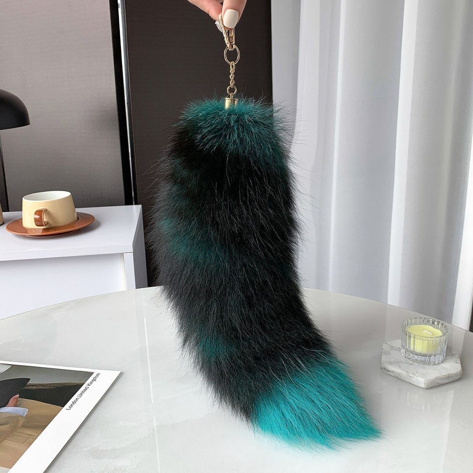16"-18" Real Fox Fur Tail Keychain Bag Charm Furry Pendant Costume ...