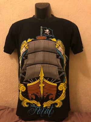 FATAL BRAND Pirate Ship DOUBLE-SIDED MENS BLACK T-SHIRT - SIZE SMALL ...