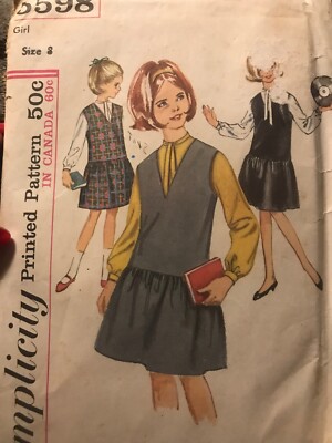 SIMPLICITY HTF VINTAGE 1964 GIRLS JUMPER & BLOUSE SIZE 8 PATTERN 5598 ...