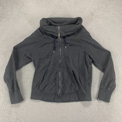 Nike Sweatshirt Womens Medium Gray Full Zip Cowl Neck Drawstring ...