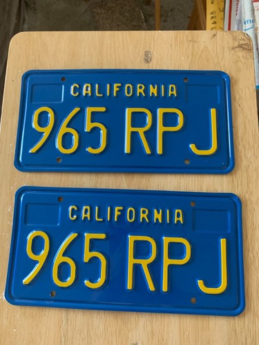 NOS California 1970 Blue License Plate Pair DMV Clear 965 RPJ | eBay