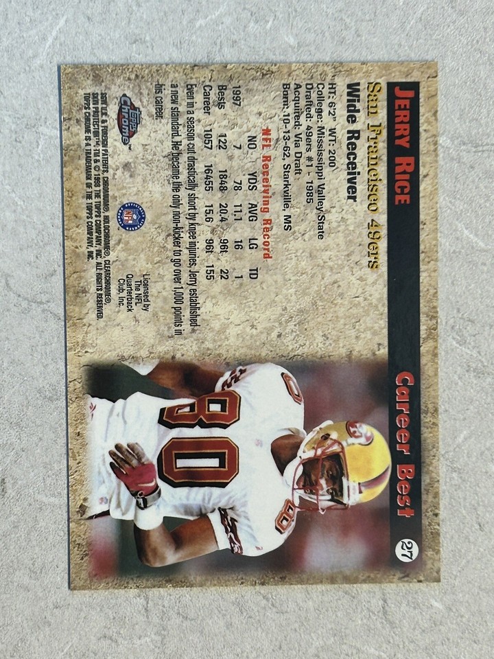 1998 Topps Chrome Season's Best #27 Jerry Rice 49ers HOF 🏈🔥 | eBay