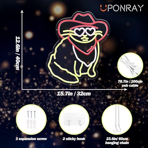 Neon Sign, Cat Neon Sign for Wall Decor, LED Neon Sign, Cowboy Kit ...