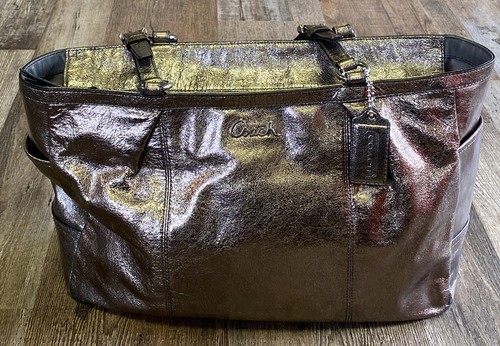 COACH Metallic Bronze Pebble Leather Shoulder Bag Tote F1175 | eBay