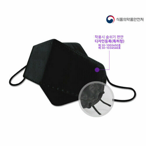 10 Pcs Kf94 Black Mask Made in Korea Medical Face Respirator Protective ...
