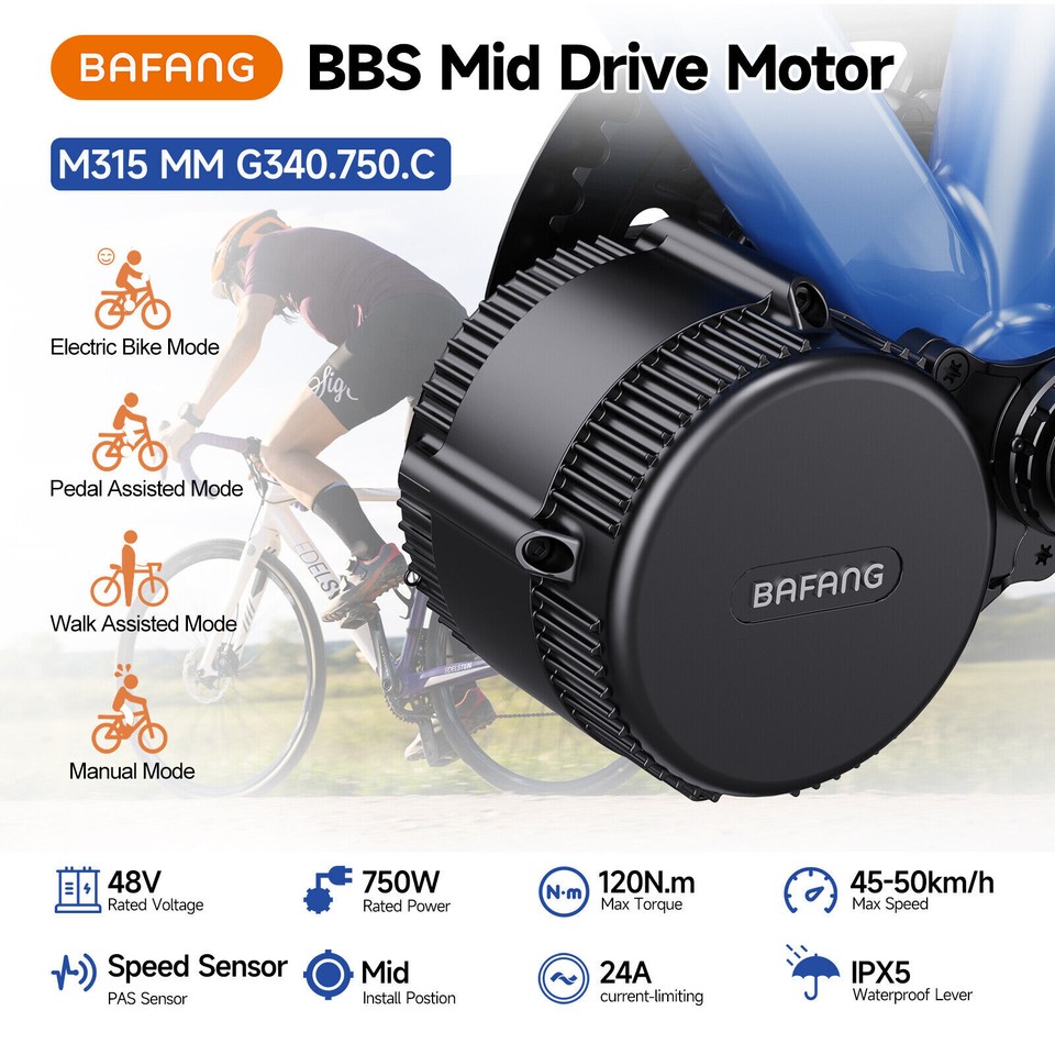 Bafang 48V 750W BBS02B Mid Drive Motor Conversion Kit Ebike Electric ...