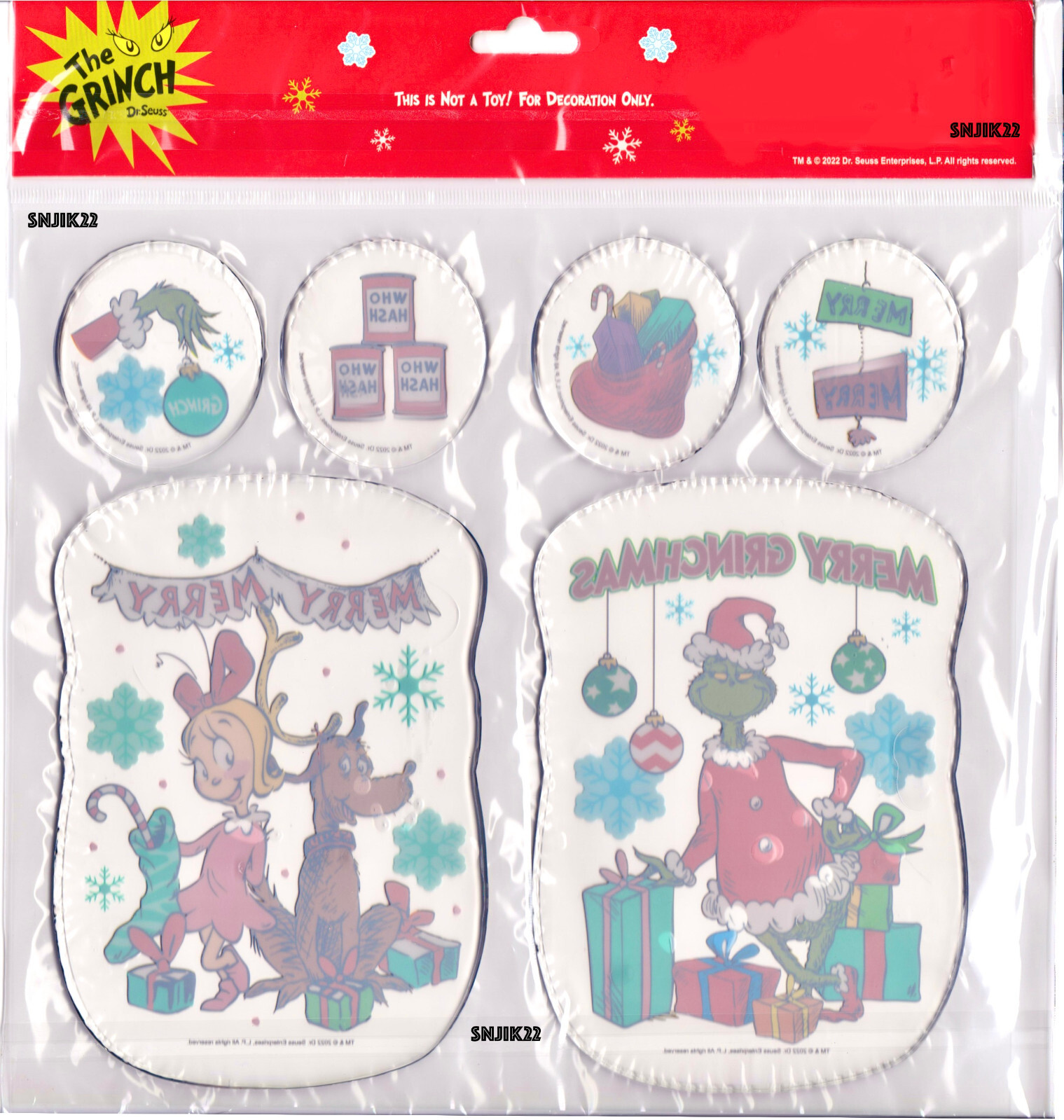 Dr. Seuss How the Grinch Stole Christmas Window Gel Clings Holiday 6 ...
