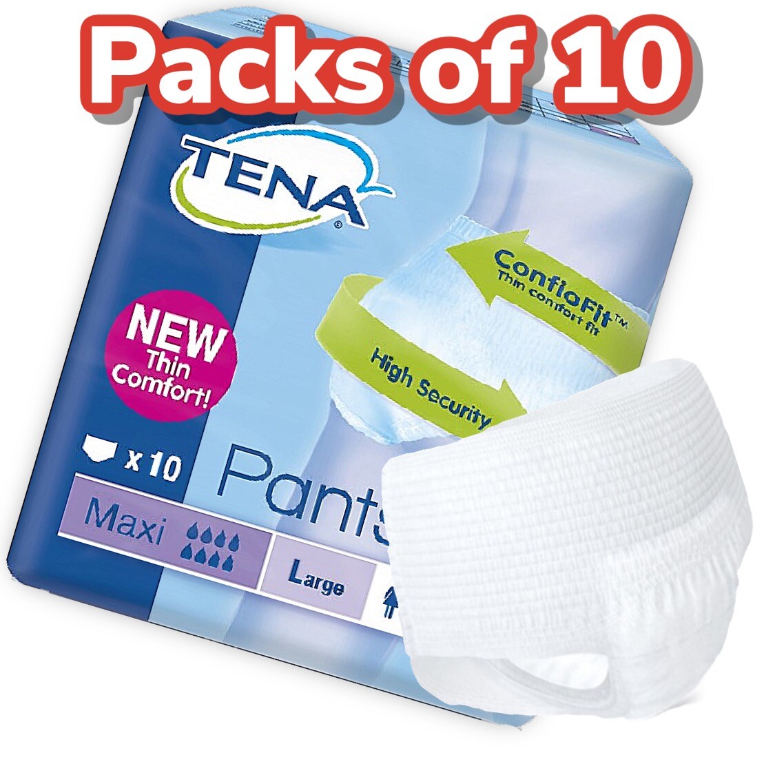 TENA Pants Maxi Large Pack Of 10 Adult Nappy Incontinence slip Pants L ...