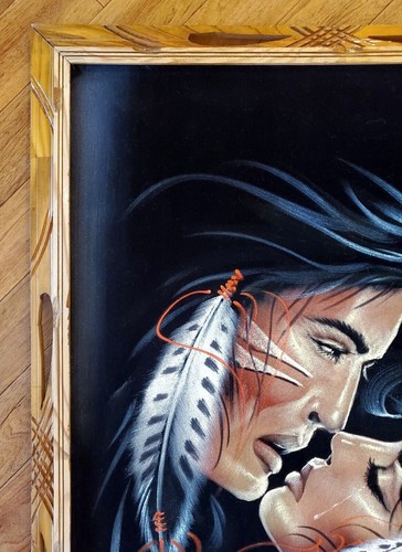 Ortiz Signed Black Velvet Oil Painting Native American Warrior & Squaw ...