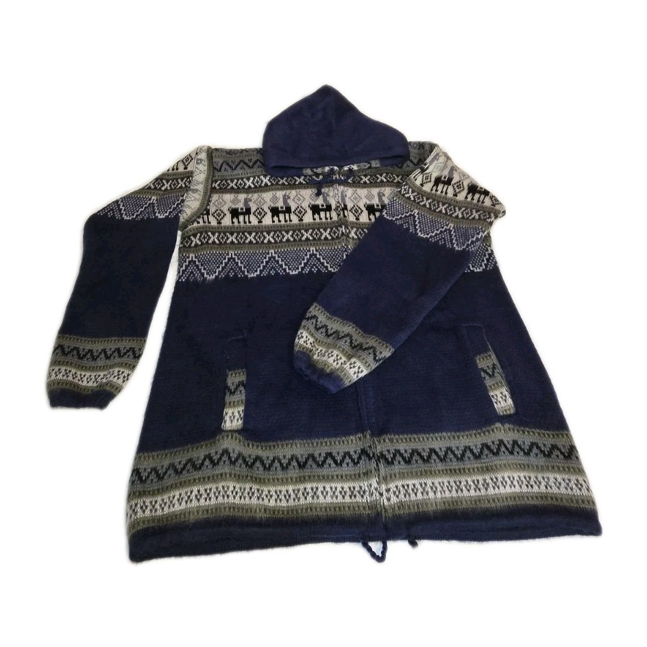 New Alpaca Open Zip Hoodie Jacket Made In Ecuador Blue White Green ...
