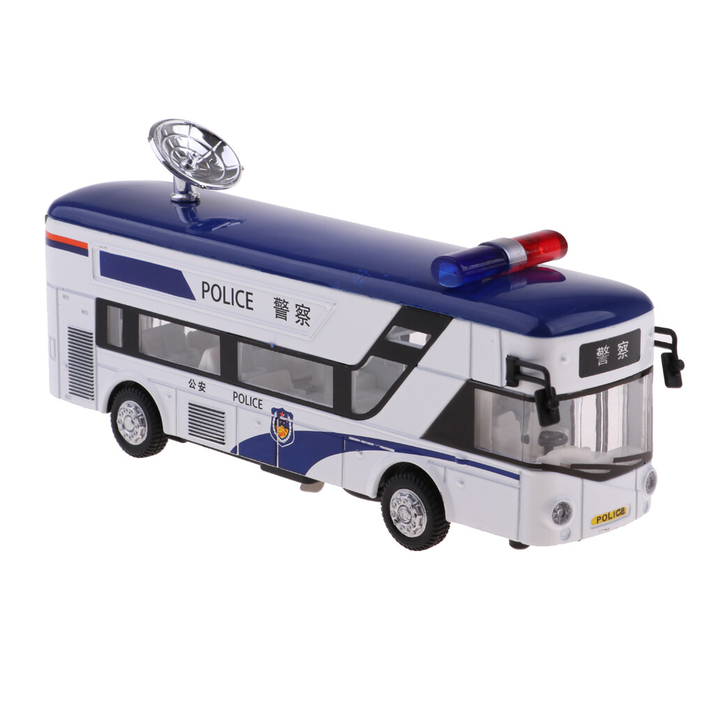 6" Alloy Pull Back Police Bus Toy Gift with Sound & Light for Kids ...