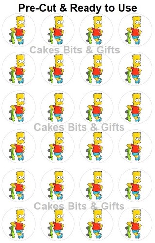 24x BART SIMPSON Edible Wafer Paper Cake Toppers PRE-CUT Ready to Use ...