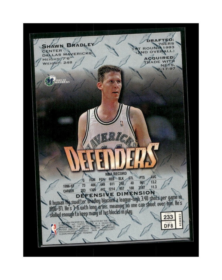 1997-98 Finest Dallas Mavericks Basketball Card #233 Shawn Bradley | eBay