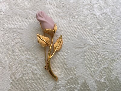 Vintage Avon brushed goldtone pink rose brooch pin approximately 2.75 ...