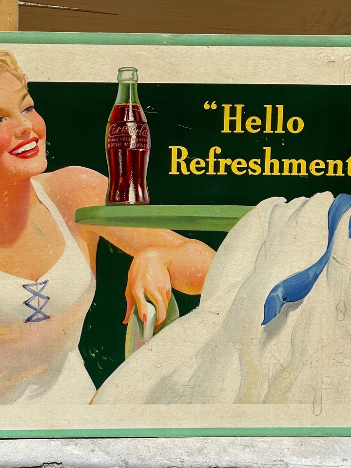 Rare 1942 Coca Cola Cardboard Advertising Sign 36 BY 20 INCH HELLO ...