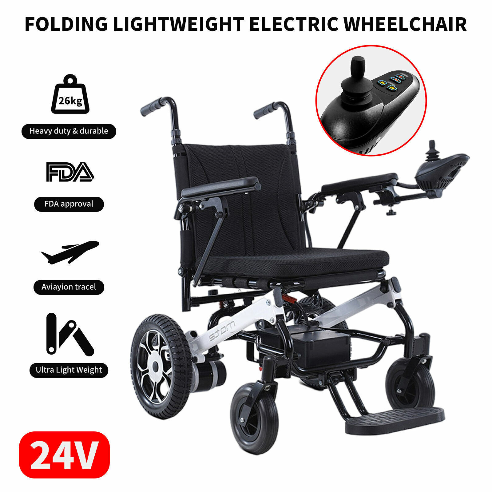 Foldable Lightweight Electric Wheelchair Mobility Aid Motorized With 2 ...