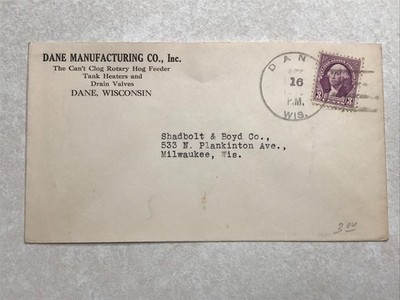 Dane Manufacturing Co WI Wisconsin Letterhead Envelope Postal Cover ...