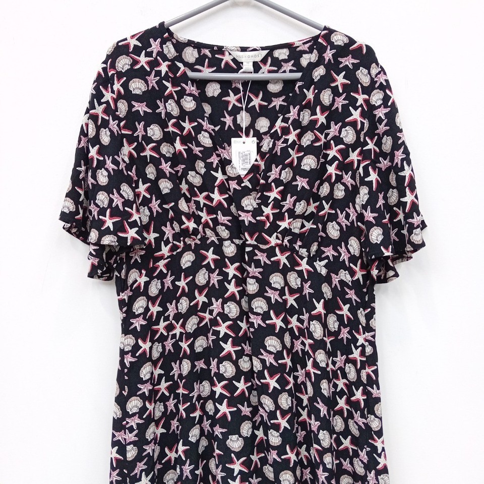 M&S x Ghost Printed Dress UK18 Black White Pink Printed Shells New NWT ...